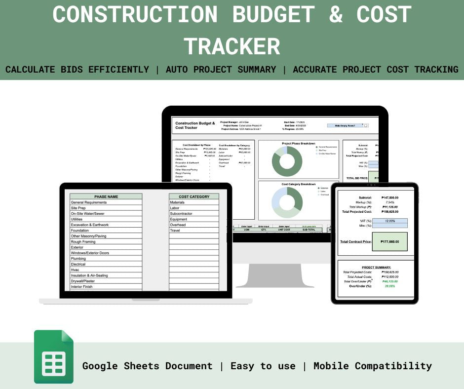Construction Budget & Cost Tracker – Spreadsheets PH