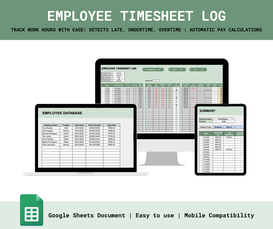 Employee Timesheet Tracker – Spreadsheets PH