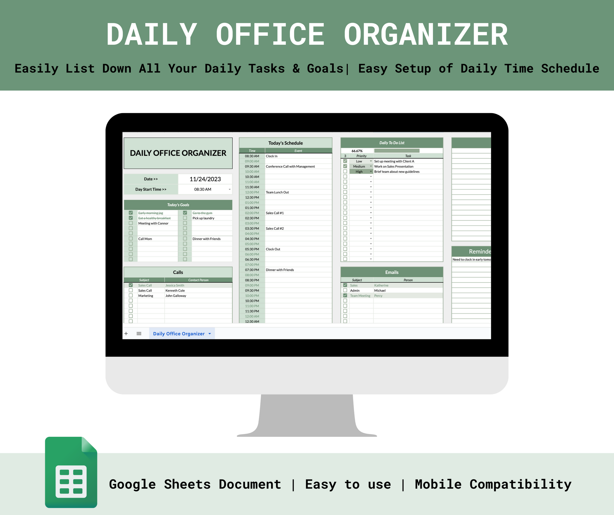 Daily Office Organizer – Spreadsheets PH