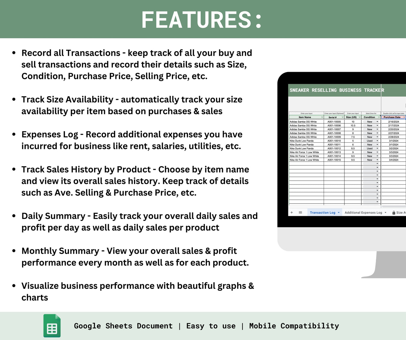 Sneaker Reselling Business Tracker – Spreadsheets PH