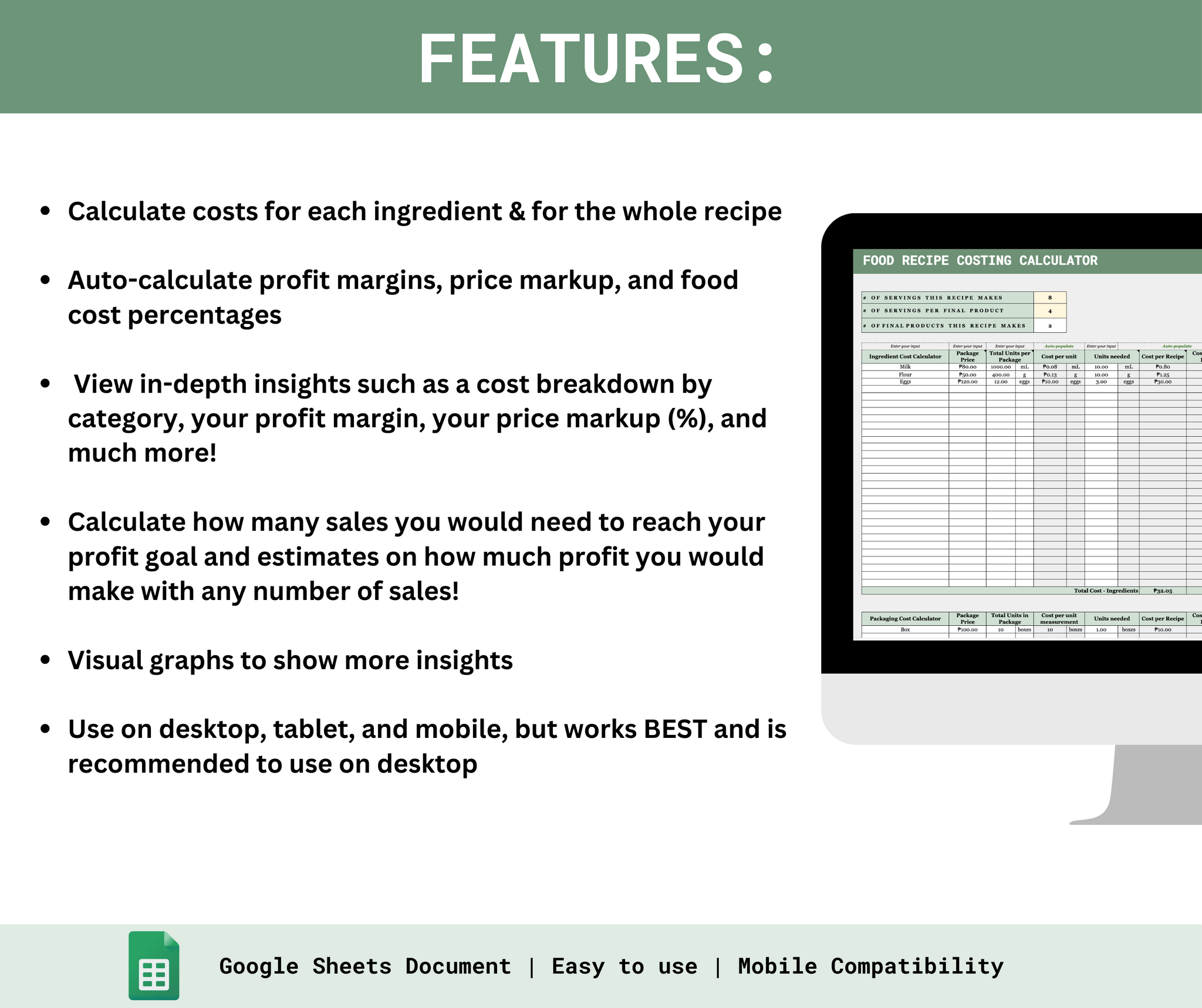 Food Recipe Costing Calculator – Spreadsheets PH