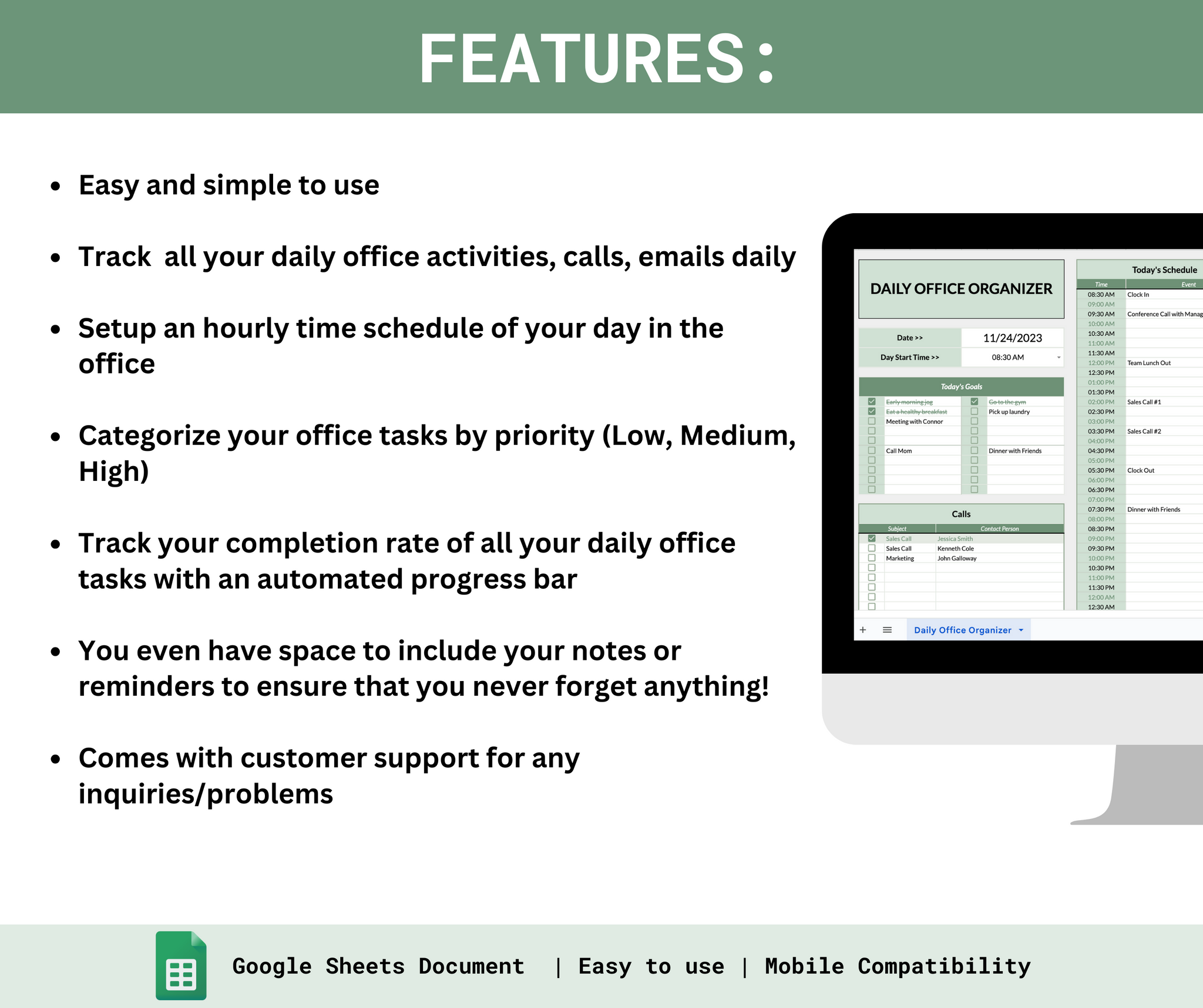 Daily Office Organizer – Spreadsheets PH