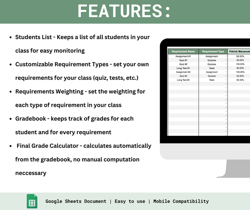 Student Grades Tracker for Teachers – Spreadsheets PH