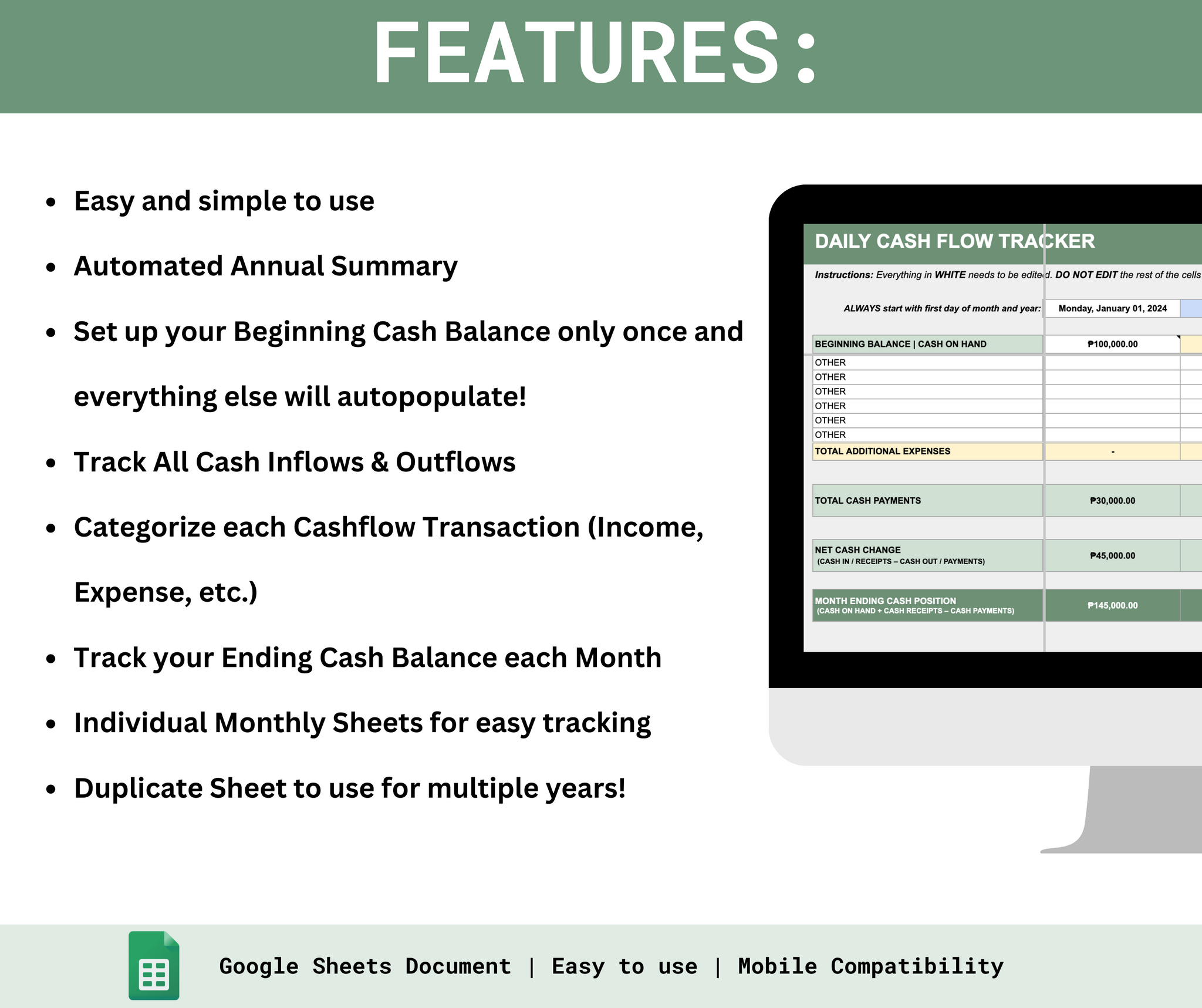 Daily Cash Flow Tracker – Spreadsheets PH