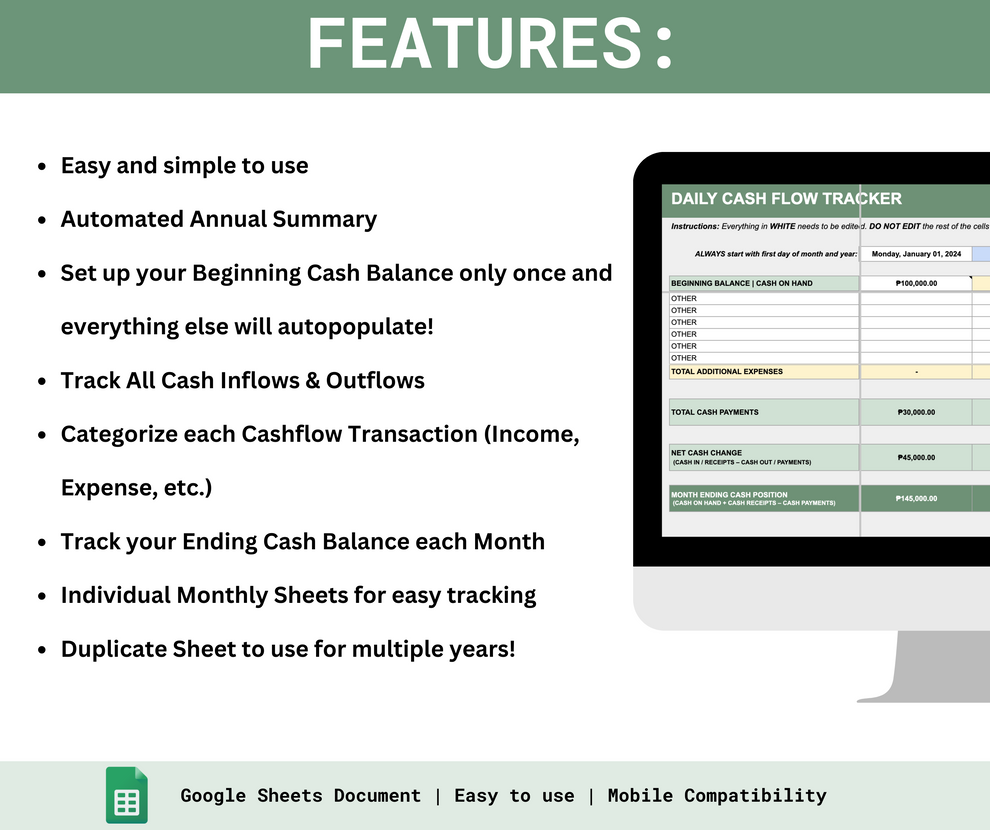 Daily Cash Flow Tracker – Spreadsheets PH