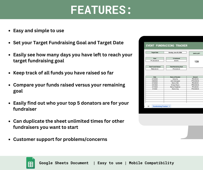 Event Fundraising Tracker – Spreadsheets PH