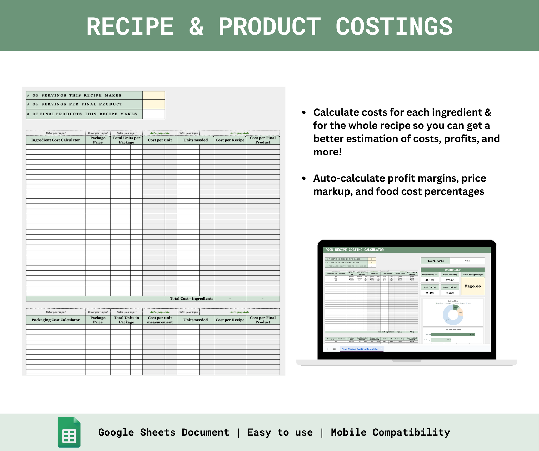 Food Recipe Costing Calculator – Spreadsheets PH