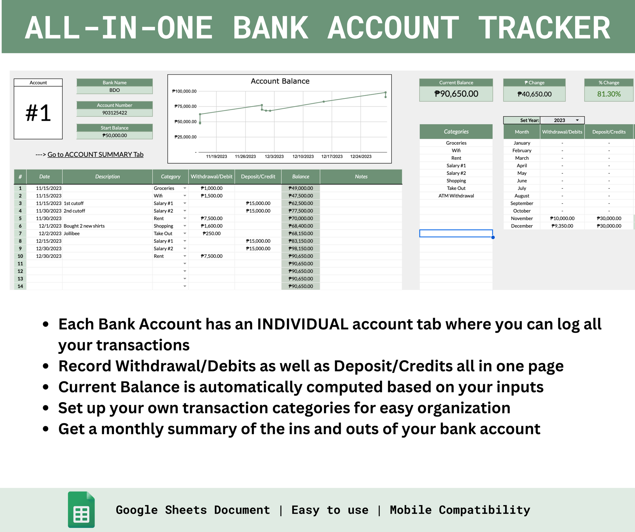 Bank Account Tracker – Spreadsheets PH