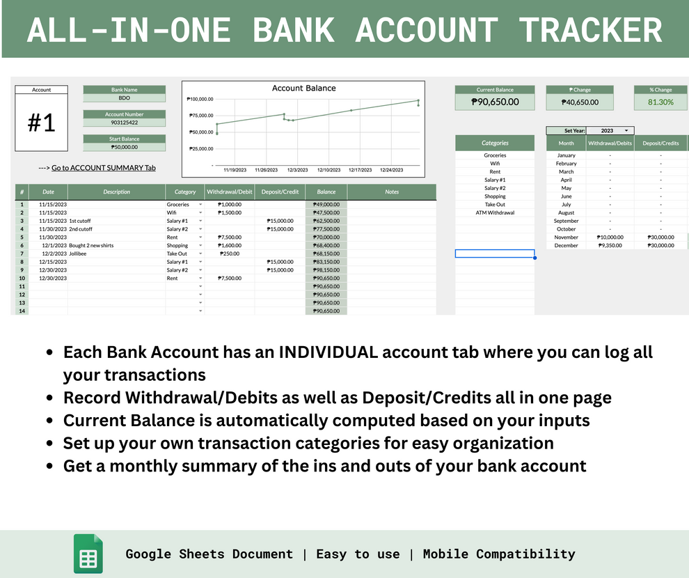 Bank Account Tracker – Spreadsheets PH