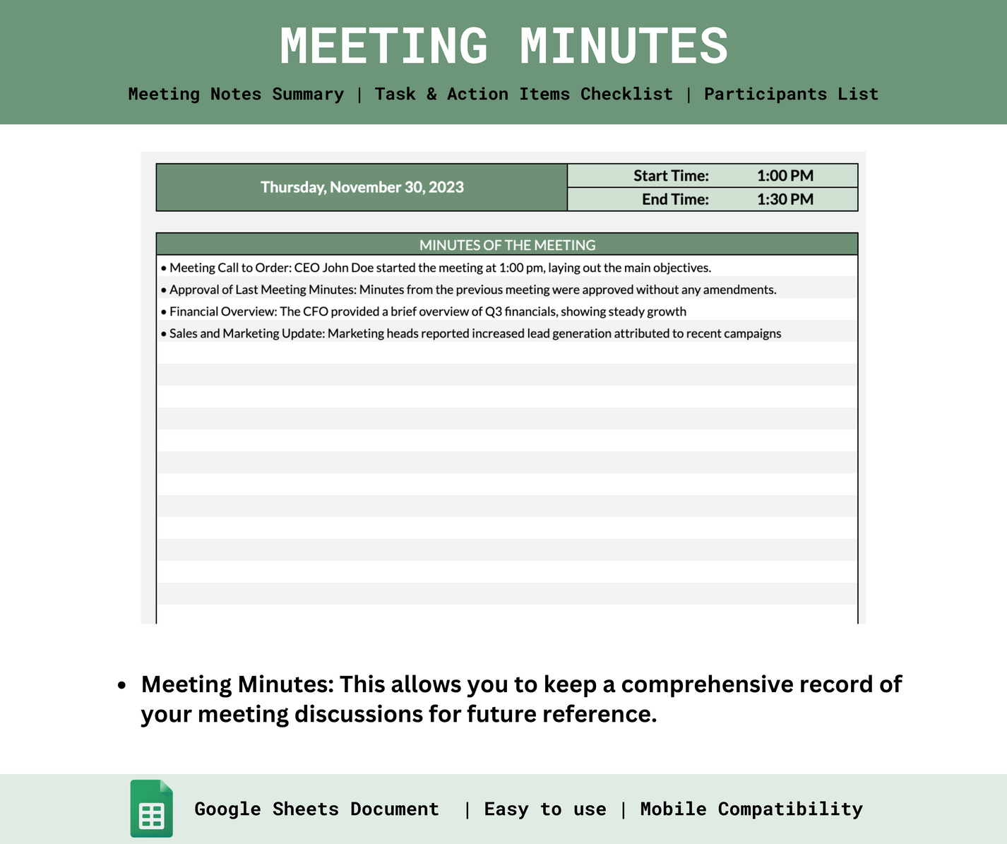Meeting Notes Template – Spreadsheets PH