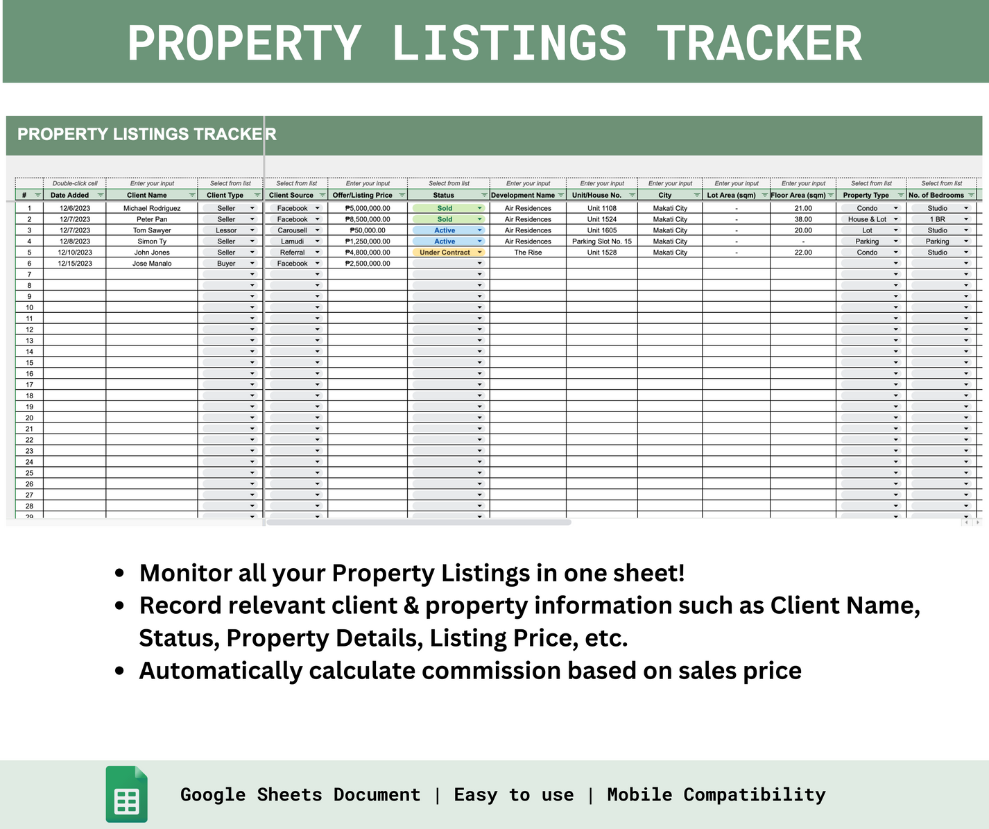 Real Estate Agent Sales Tracker – Spreadsheets PH