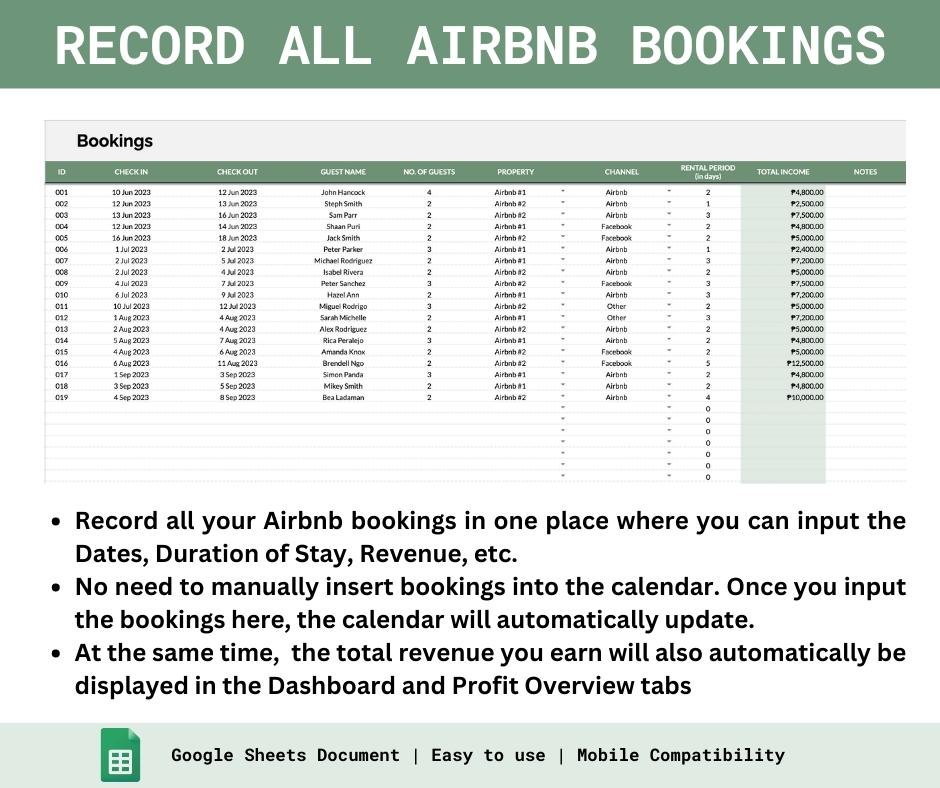 Airbnb Bookings & Expense Tracker – Spreadsheets PH