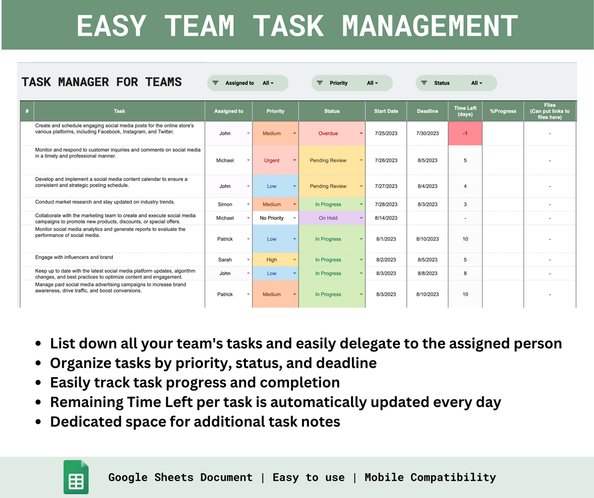 Task Manager for Teams – Spreadsheets PH