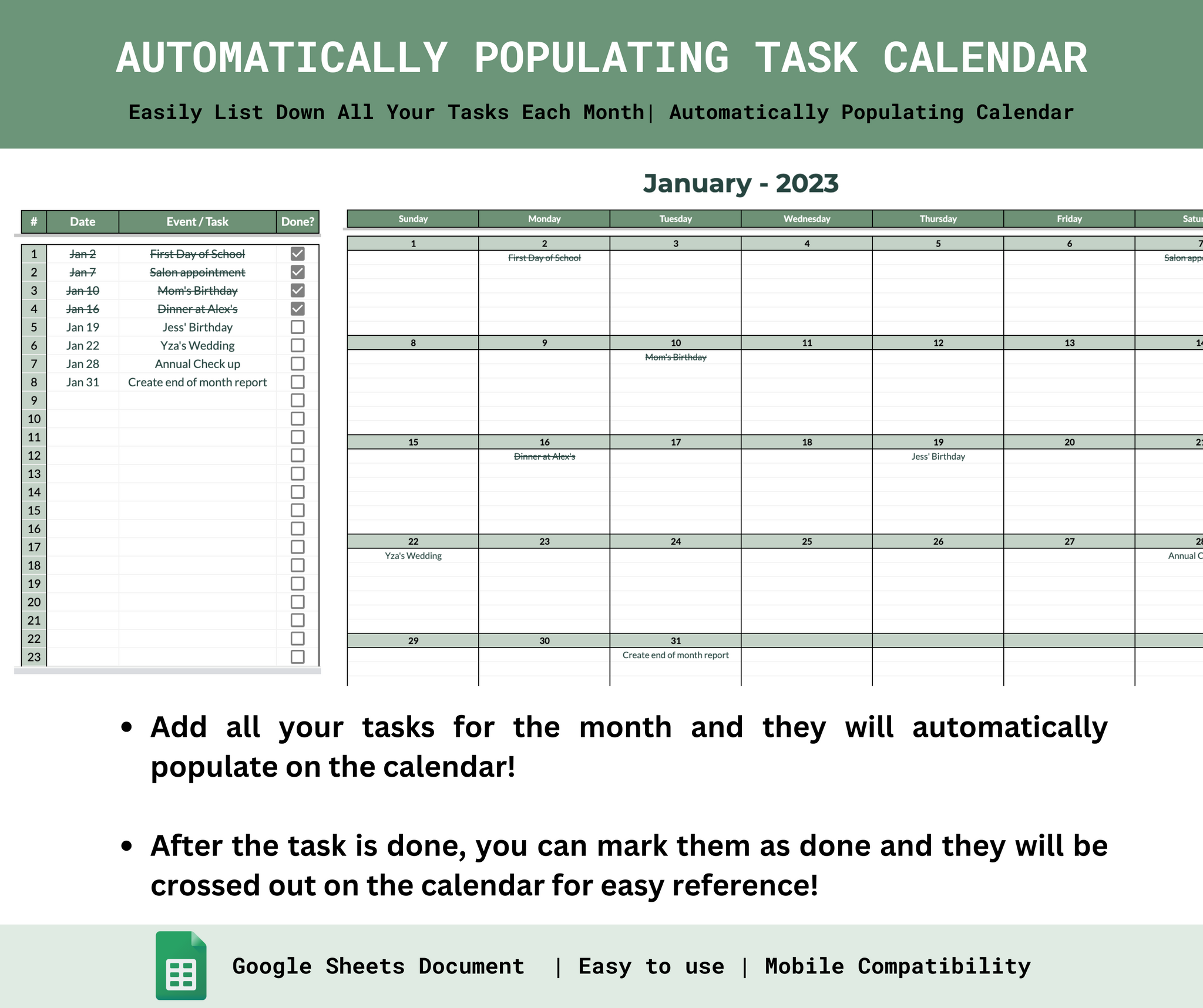 Dynamic Task Calendar – Spreadsheets PH
