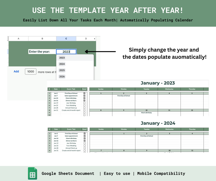 Dynamic Task Calendar – Spreadsheets PH