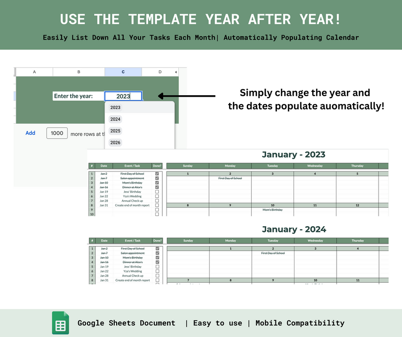 Dynamic Task Calendar – Spreadsheets PH
