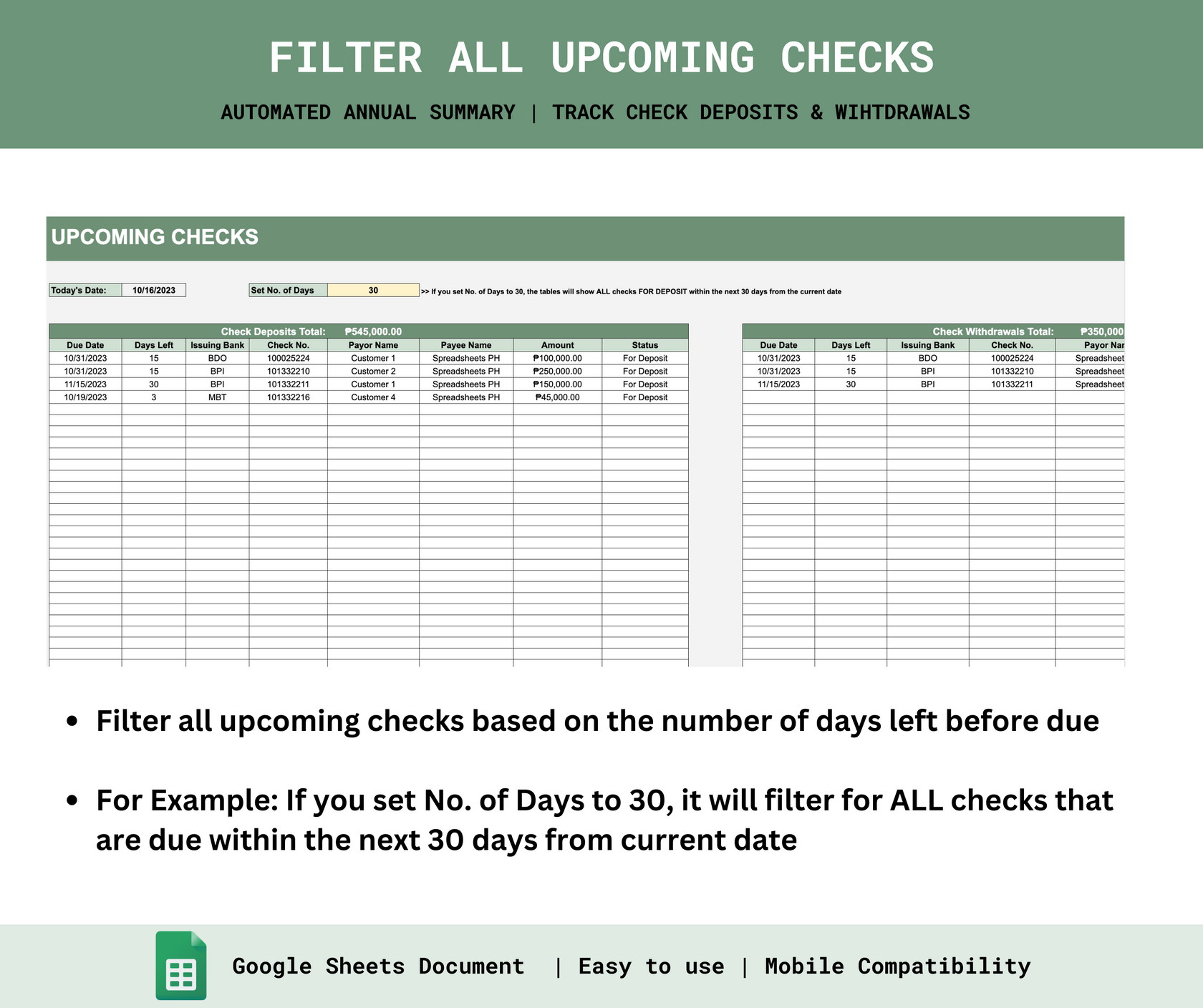 Check Monitoring Template – Spreadsheets PH