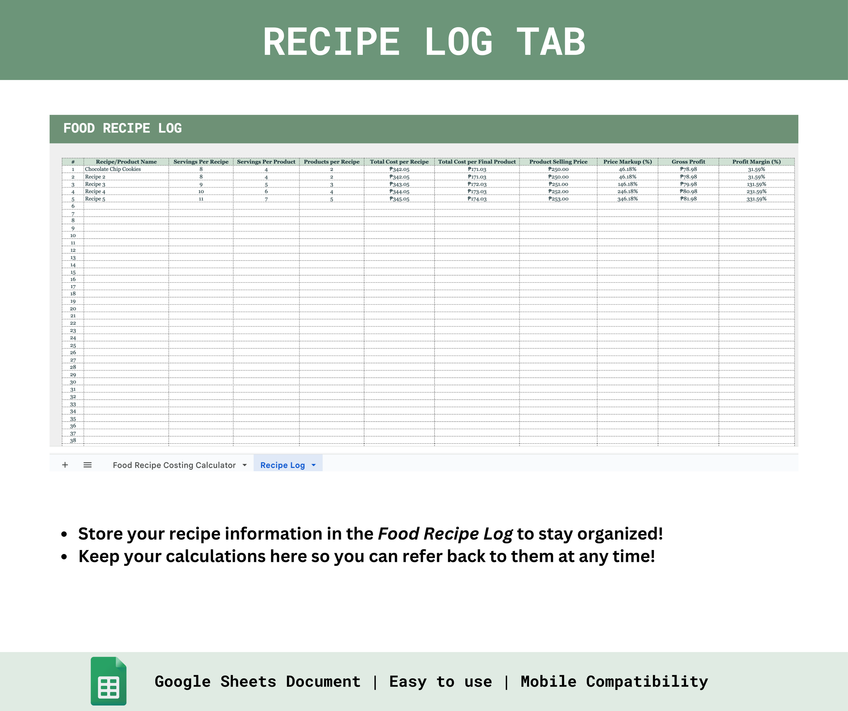 Food Recipe Costing Calculator – Spreadsheets PH
