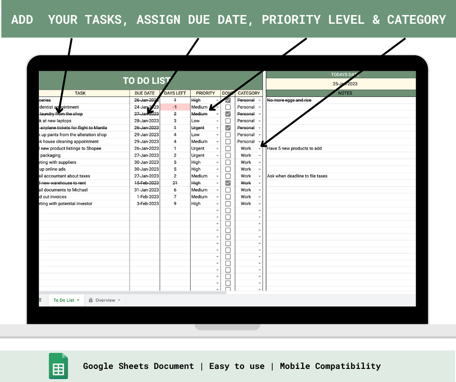 Digital To-Do List / Task Tracker – Spreadsheets PH
