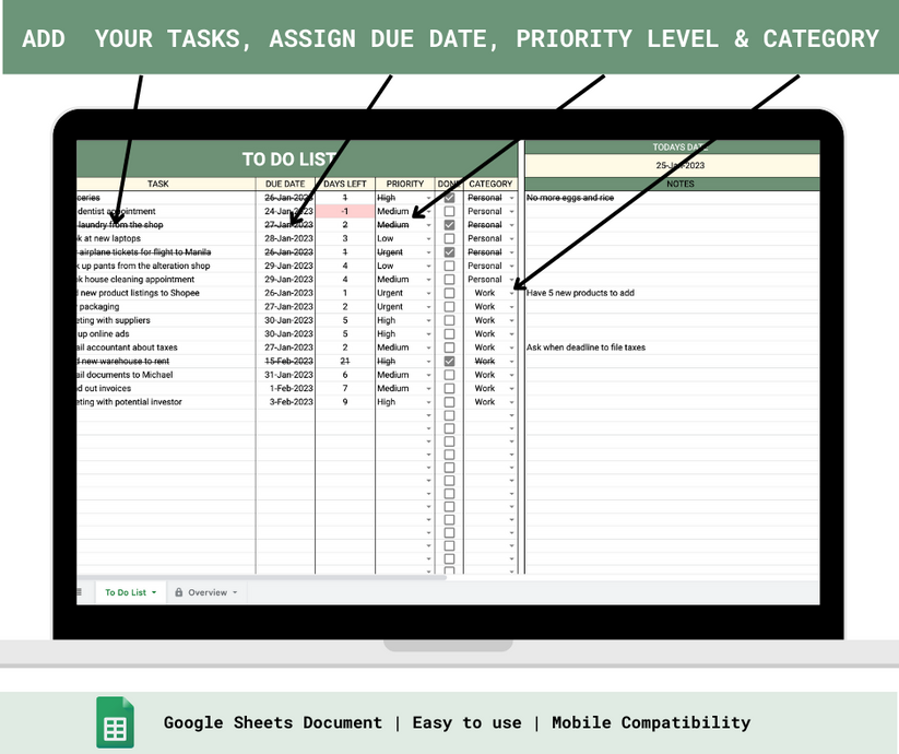 Digital To-Do List / Task Tracker – Spreadsheets PH