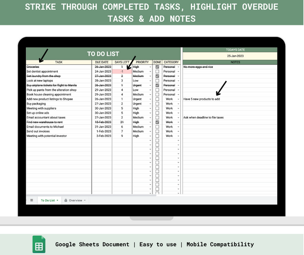 Digital To-Do List / Task Tracker – Spreadsheets PH