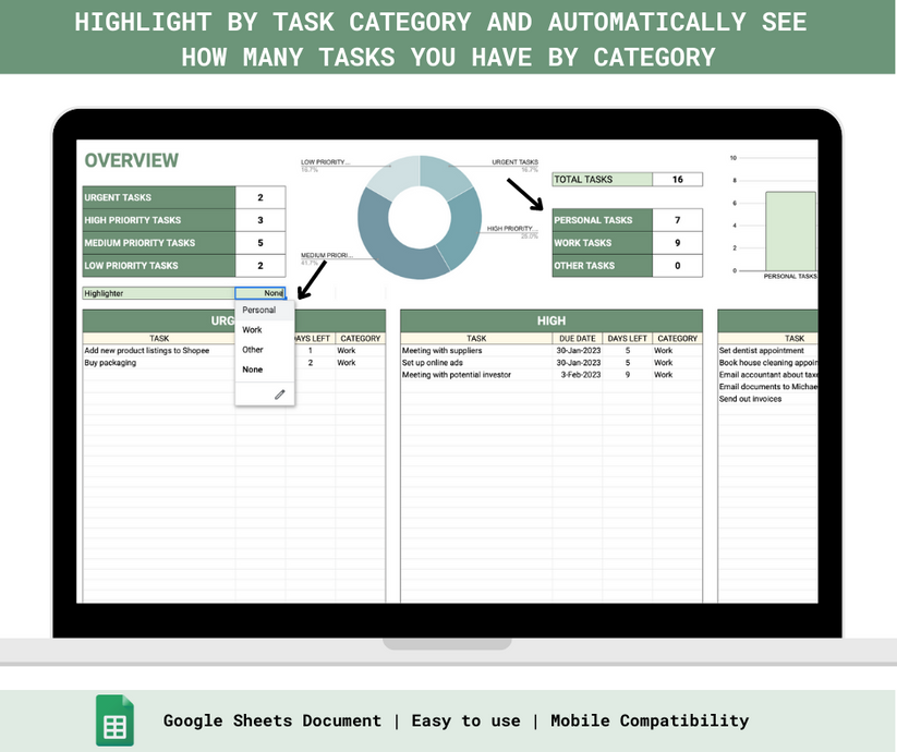 Digital To-Do List / Task Tracker – Spreadsheets PH